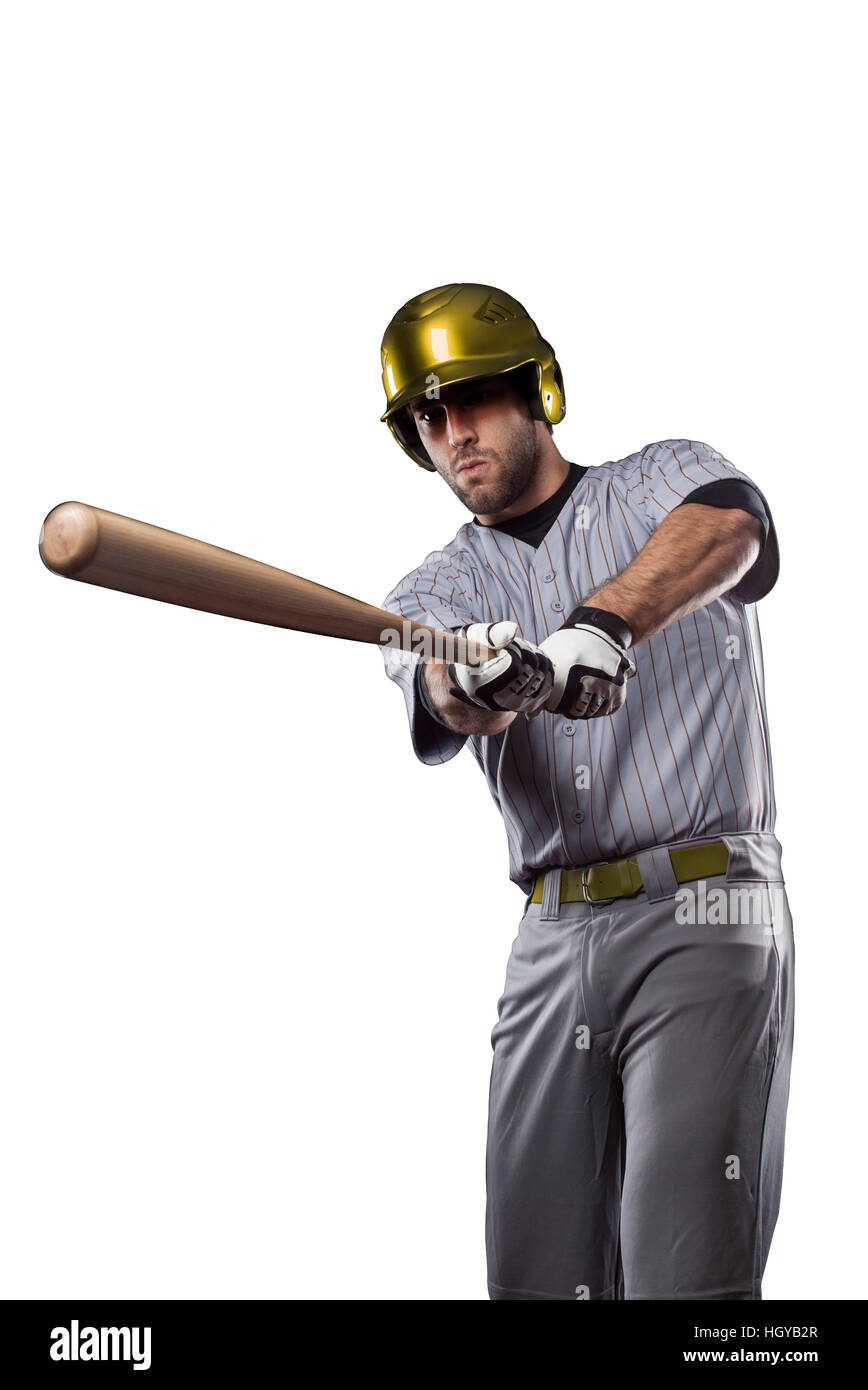 Baseball Player in a Yellow uniform, on a white background Stock Photo ...
