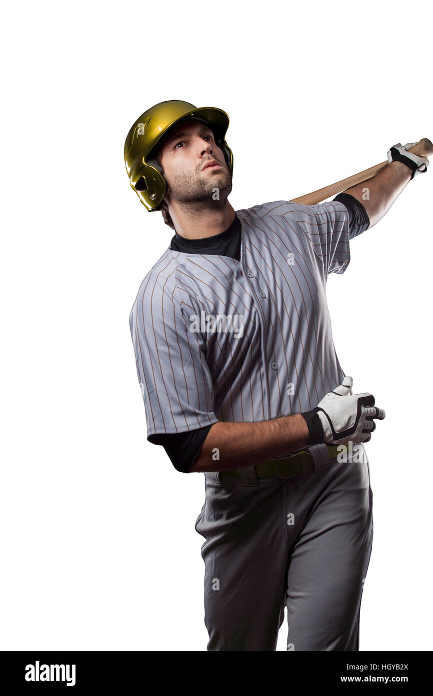 Baseball Player in a Yellow uniform, on a white background Stock Photo ...