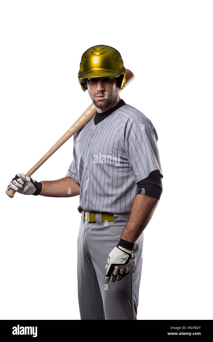 Baseball Player in a Yellow uniform, on a white background Stock Photo ...