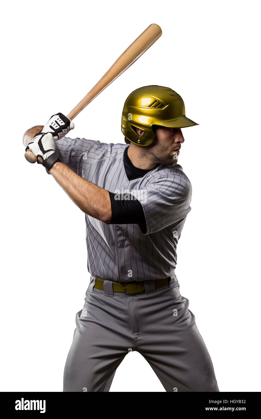 Baseball Player in a Yellow uniform, on a white background Stock Photo ...