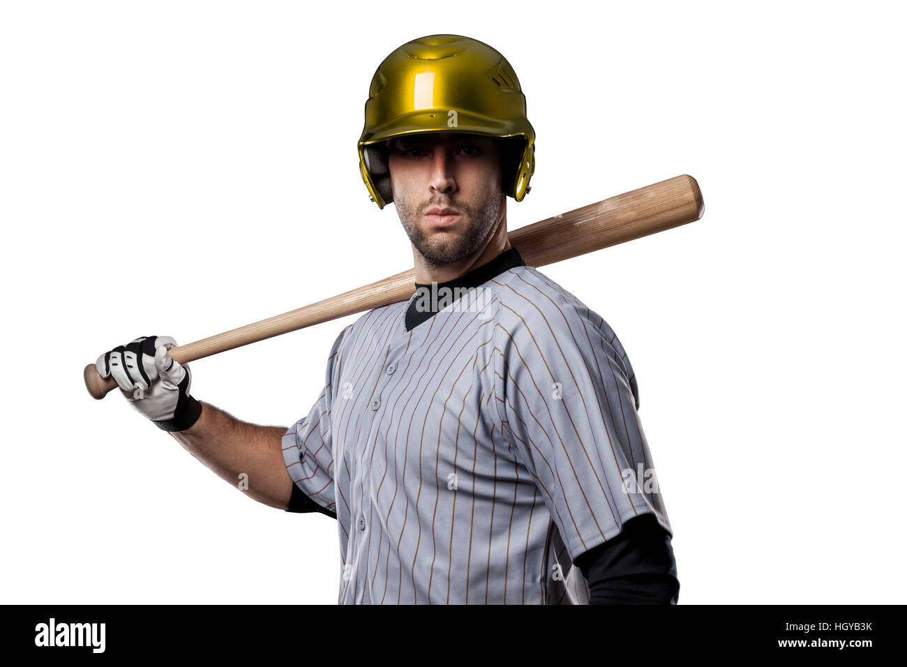 Baseball Player in a Yellow uniform, on a white background Stock Photo ...