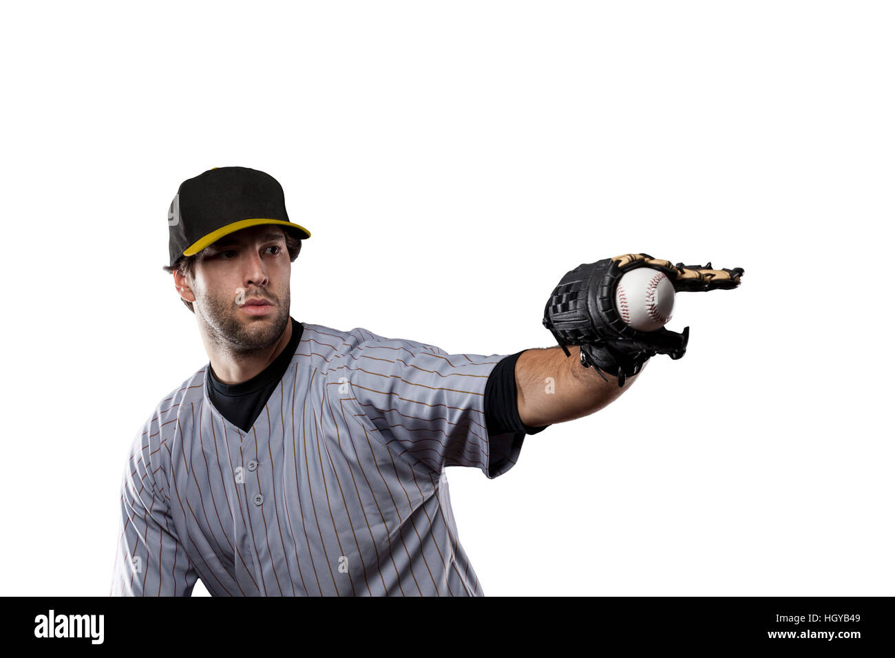Baseball Player in a Yellow uniform, on a white background Stock Photo ...
