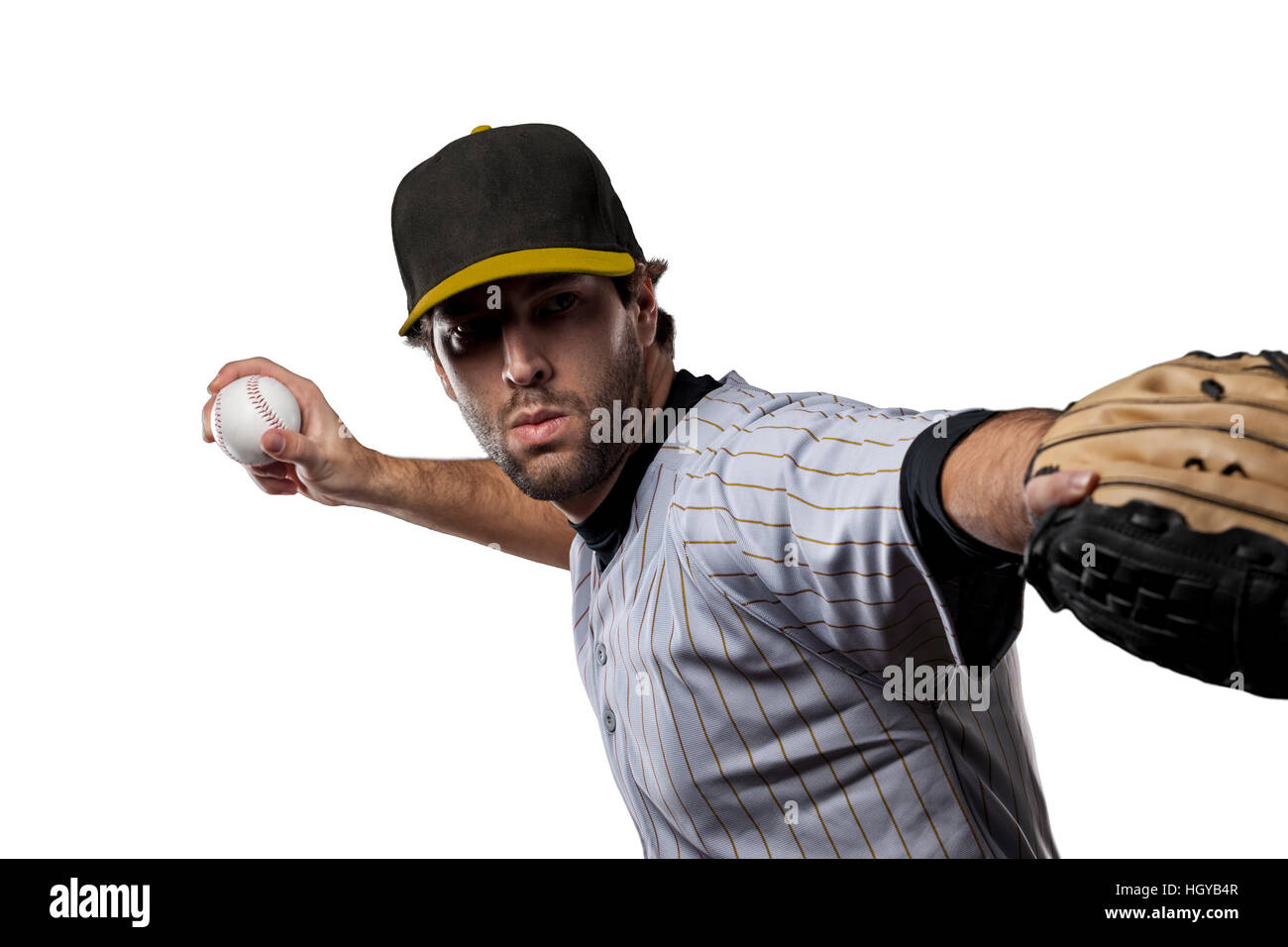 Baseball Player in a Yellow uniform, on a white background Stock Photo ...
