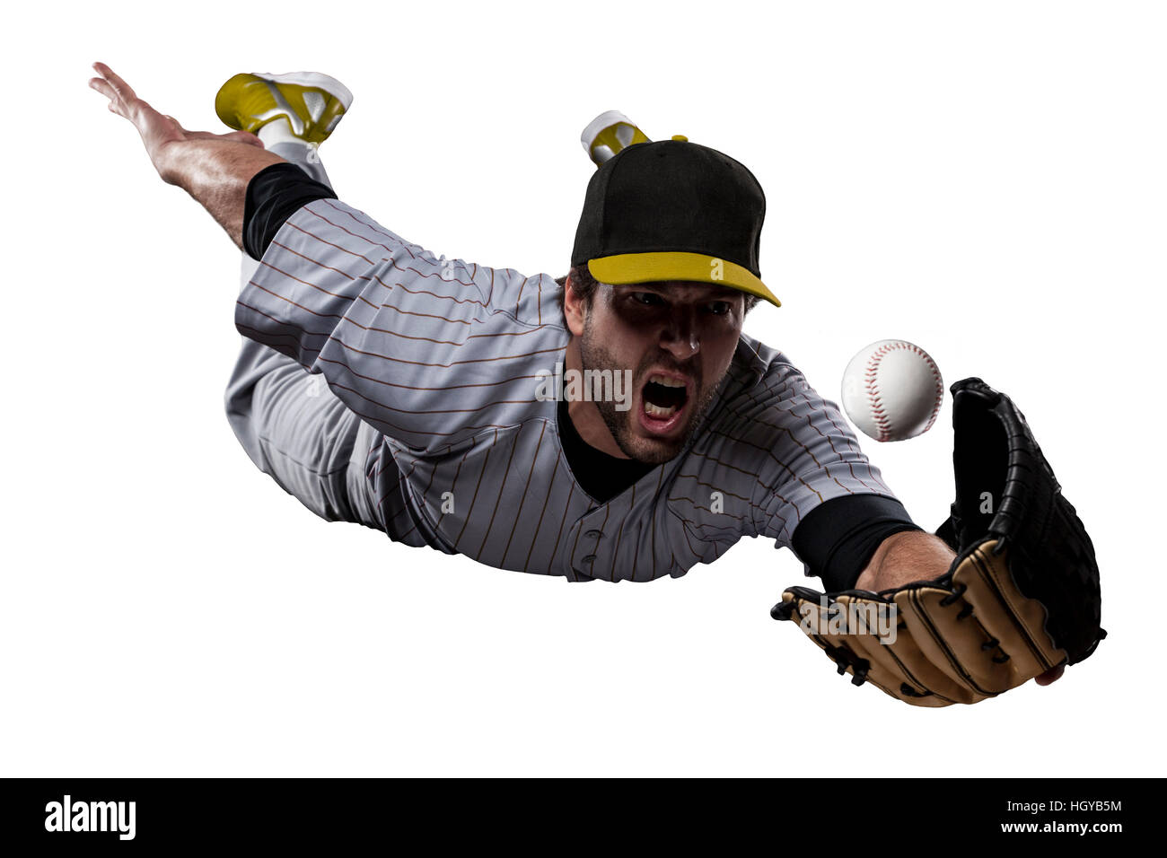 Baseball Player in a Yellow uniform, on a white background Stock Photo ...