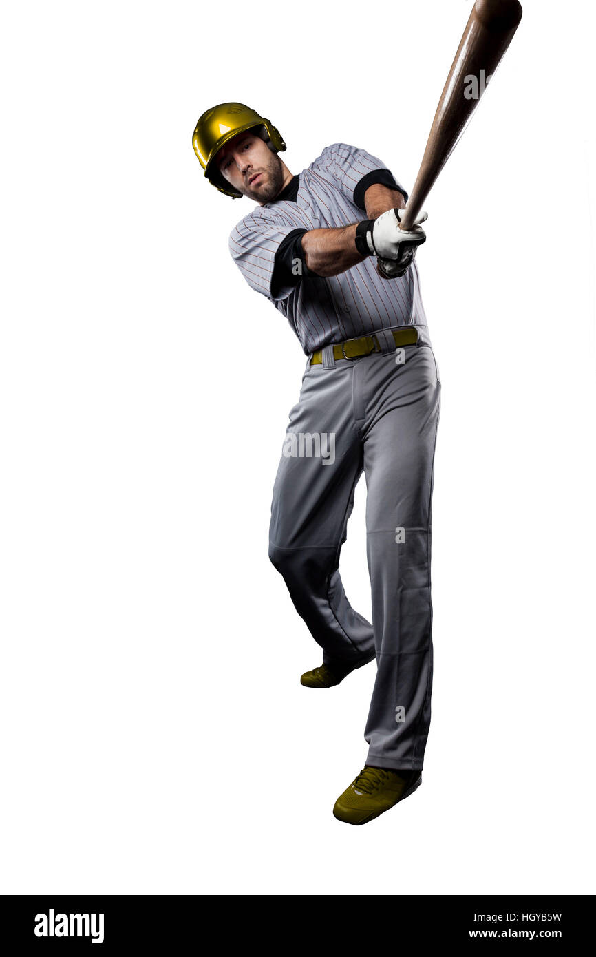 Baseball Player in a Yellow uniform, on a white background Stock Photo ...