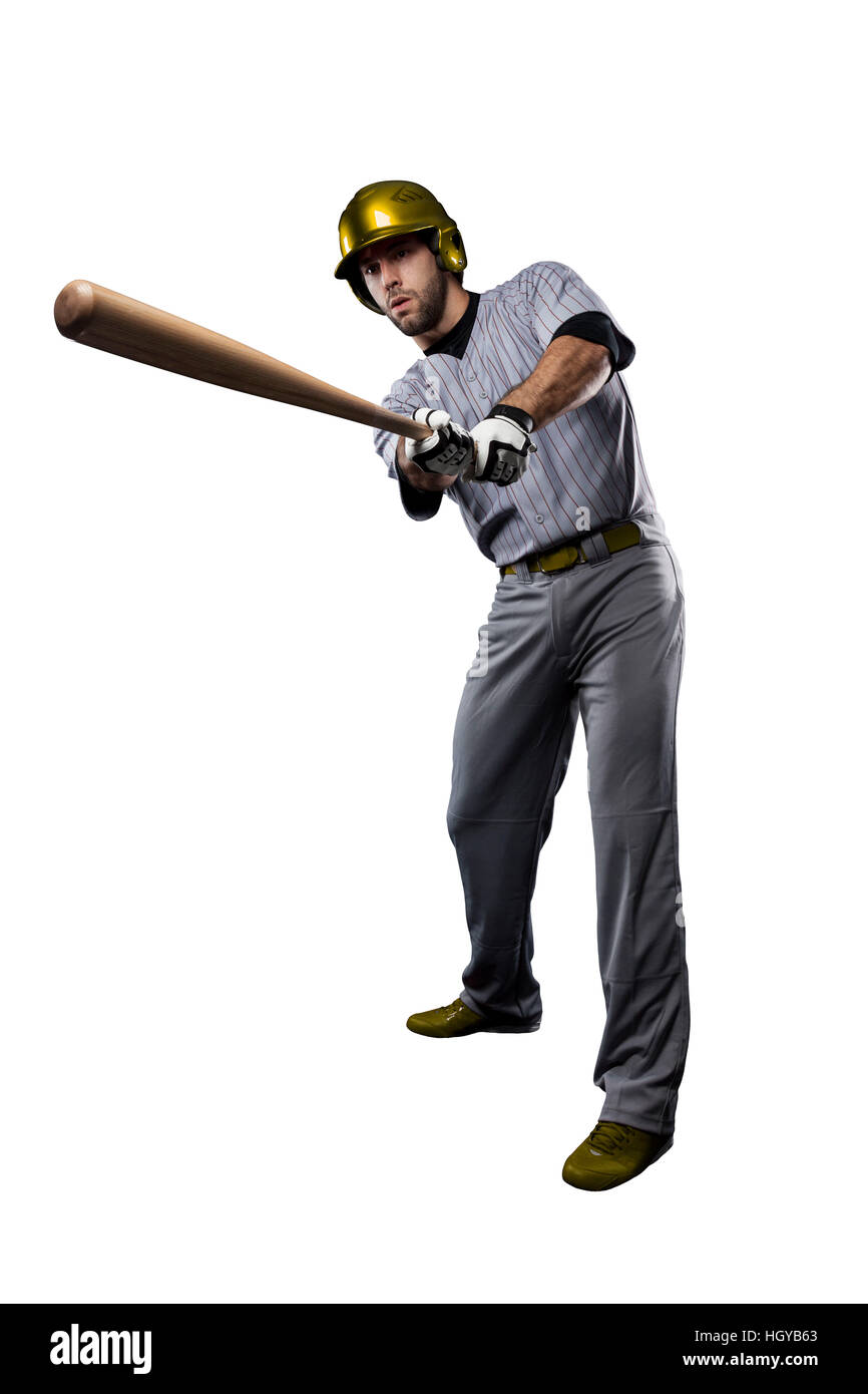 Baseball Player in a Yellow uniform, on a white background Stock Photo ...