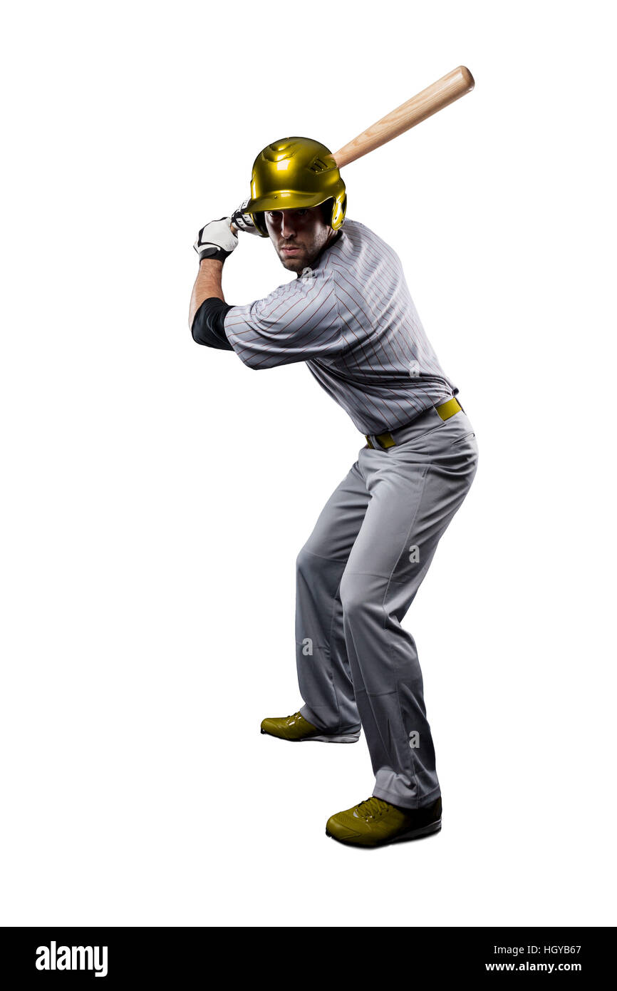 Baseball Player in a Yellow uniform, on a white background Stock Photo ...