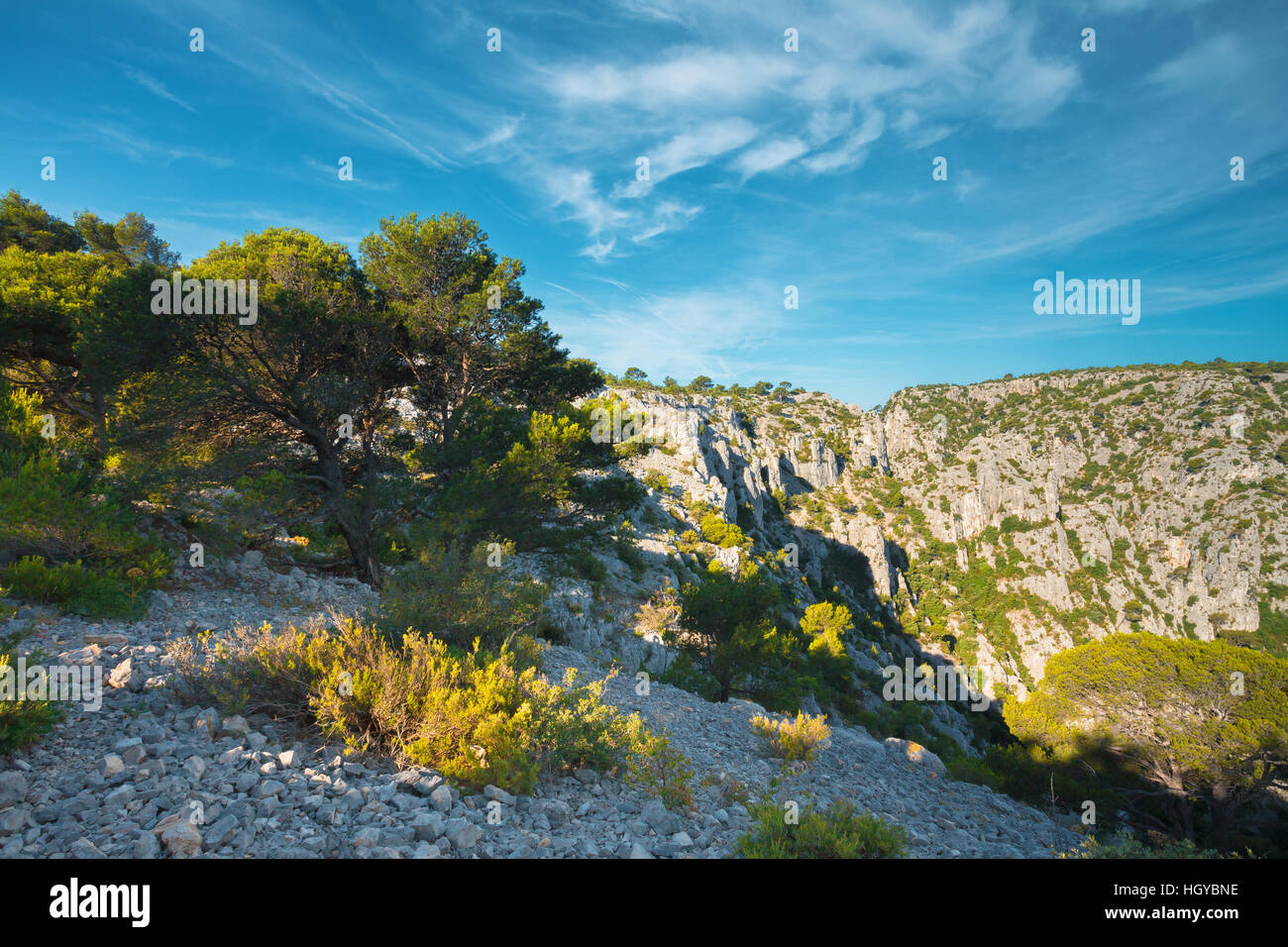 Beautiful nature of Calanques on the azure coast of France. High cliffs ...