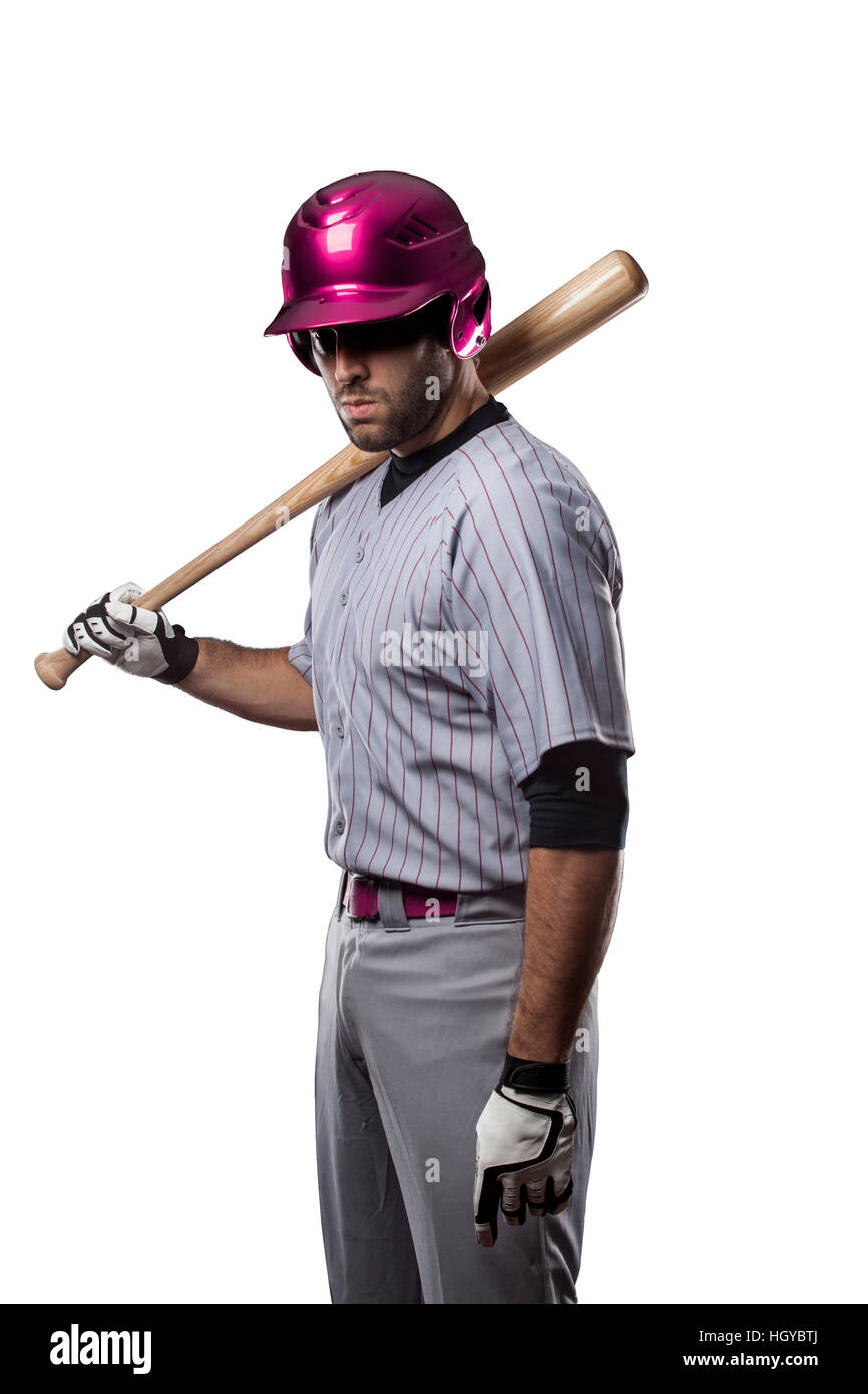 Baseball Player in a Pink uniform, on a white background Stock Photo ...