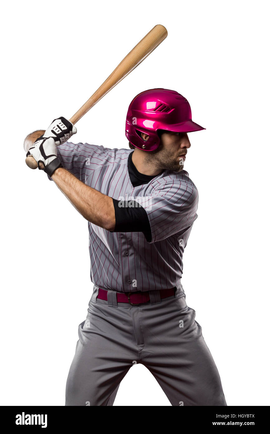 Baseball Player in a Pink uniform, on a white background Stock Photo ...