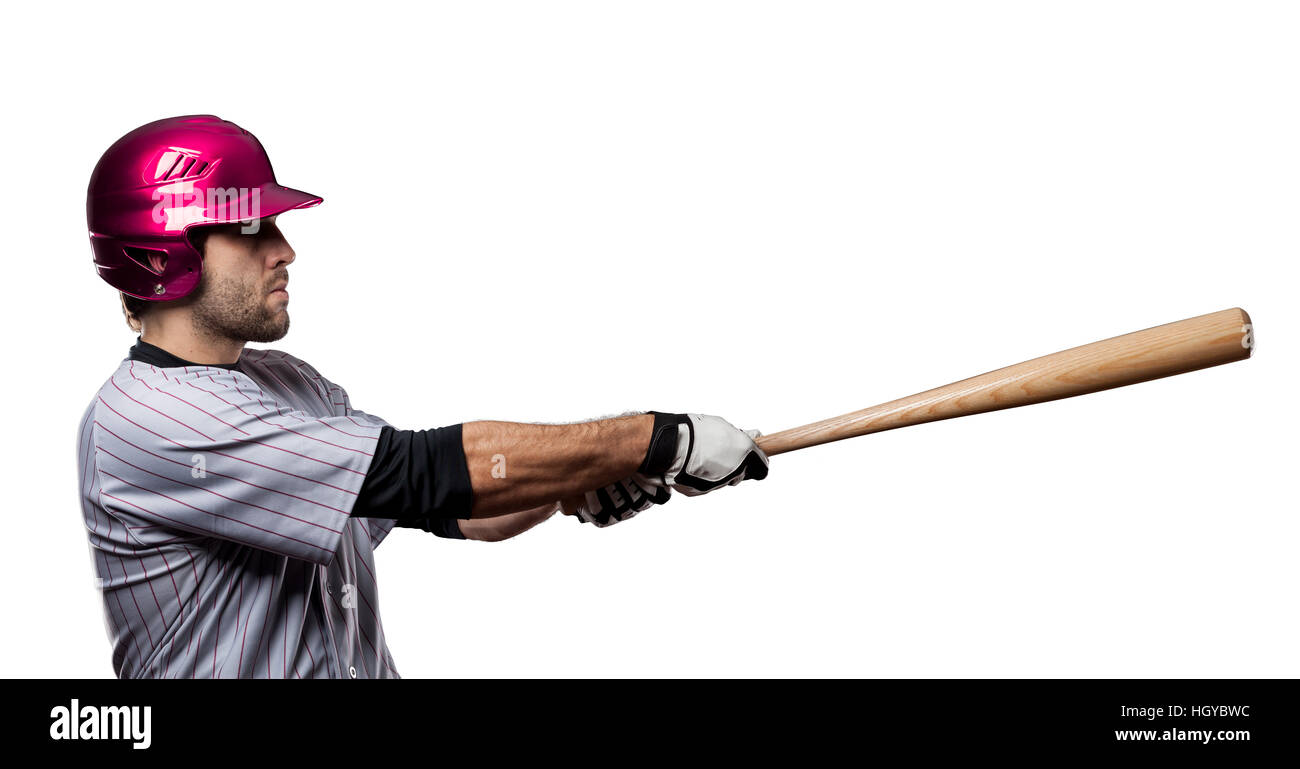 Baseball Player in a Pink uniform, on a white background Stock Photo ...
