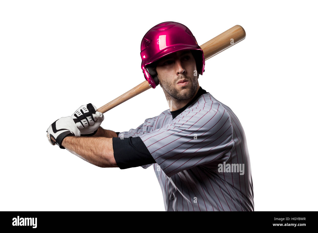 Baseball Player in a Pink uniform, on a white background Stock Photo ...