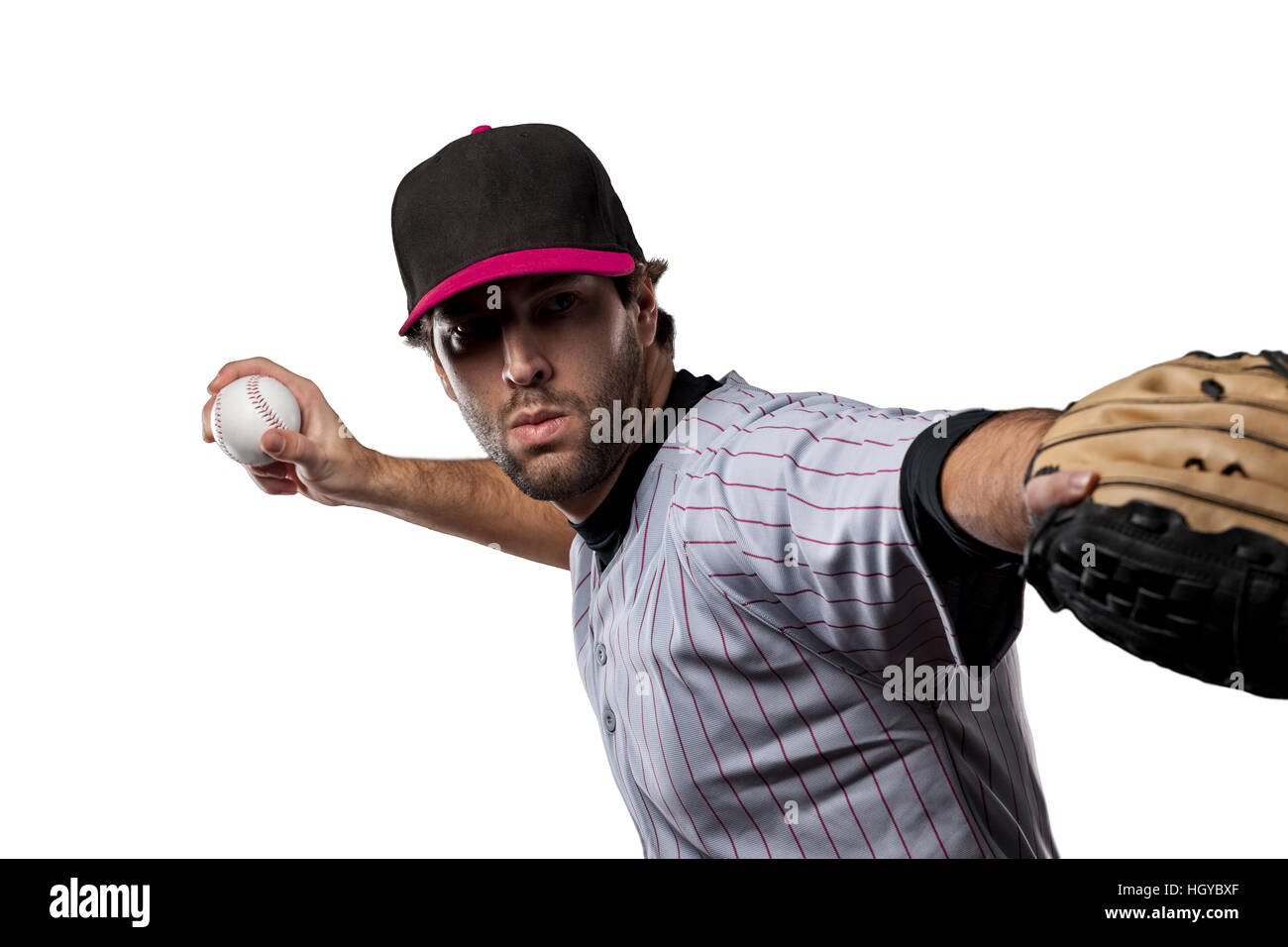 Baseball Player in a Pink uniform, on a white background Stock Photo ...
