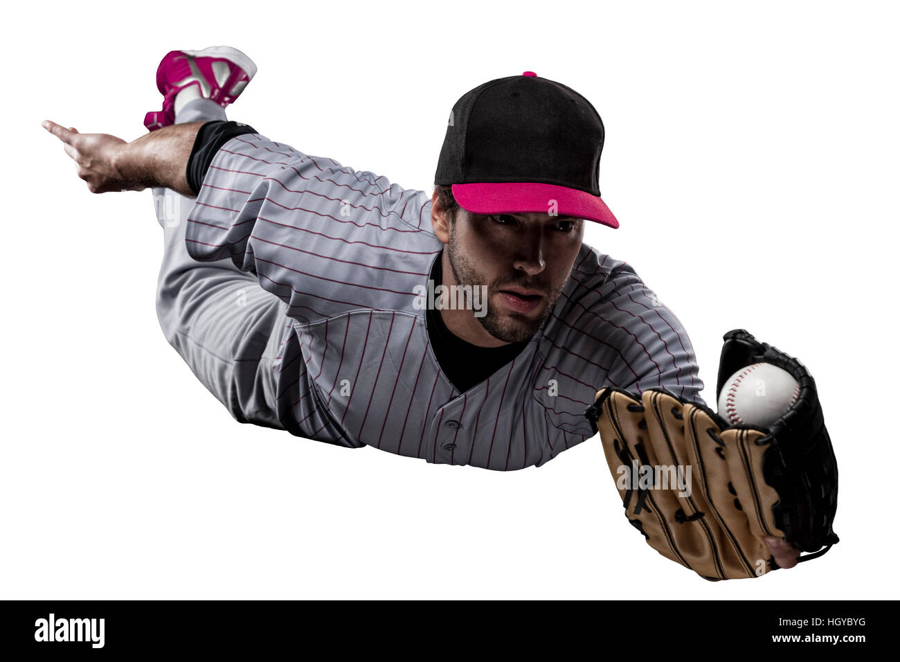 Baseball Player in a Pink uniform, on a white background Stock Photo ...