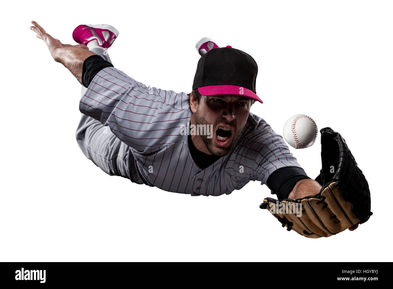 Baseball Player in a Pink uniform, on a white background Stock Photo ...