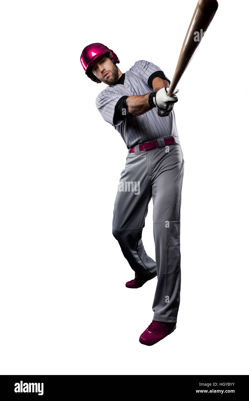 Baseball Player in a Pink uniform, on a white background Stock Photo ...