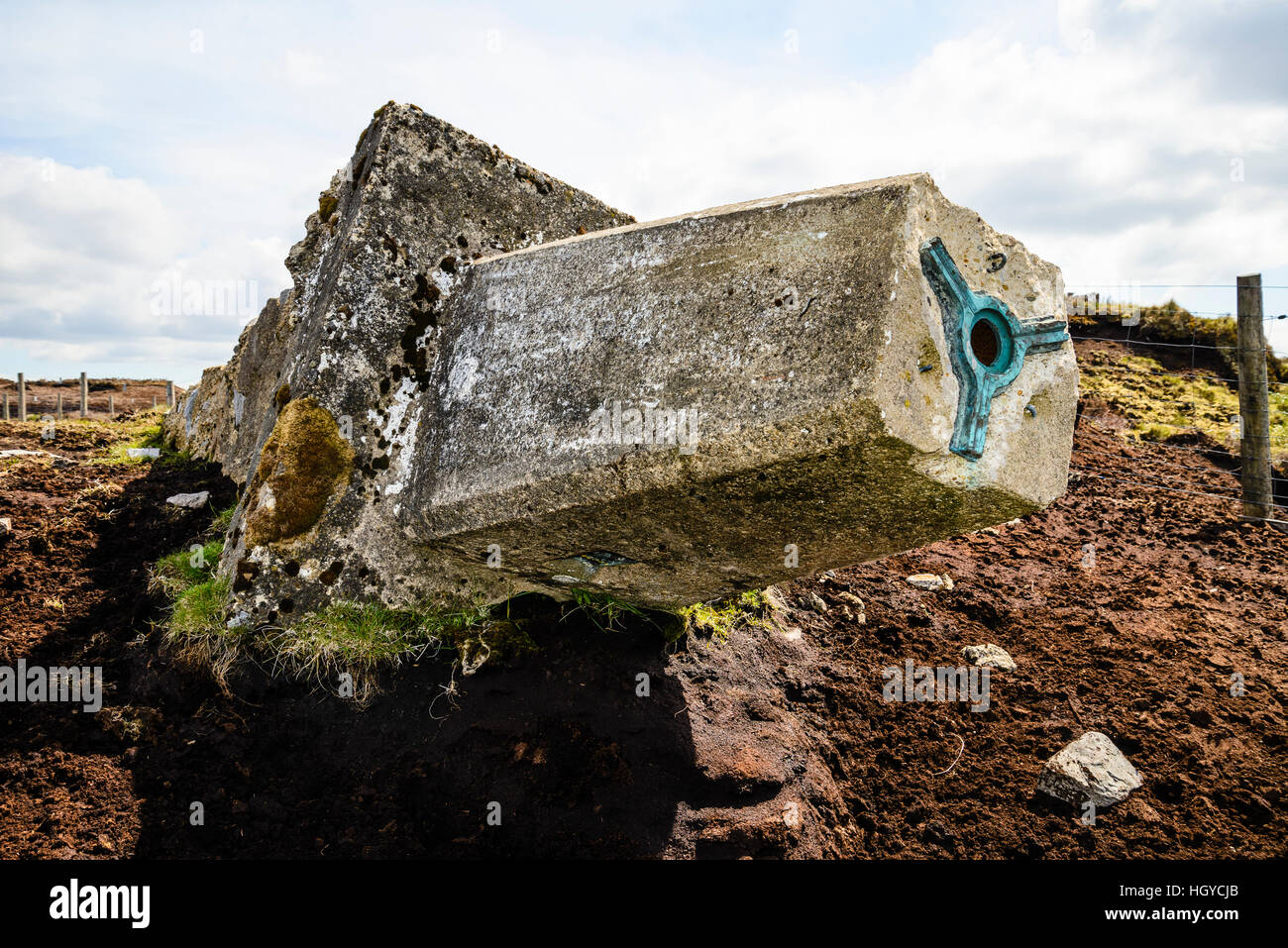 Collapsed Ordnance Survey trig point at the summit of Hawthornthwaite Fell in the Forest of ...