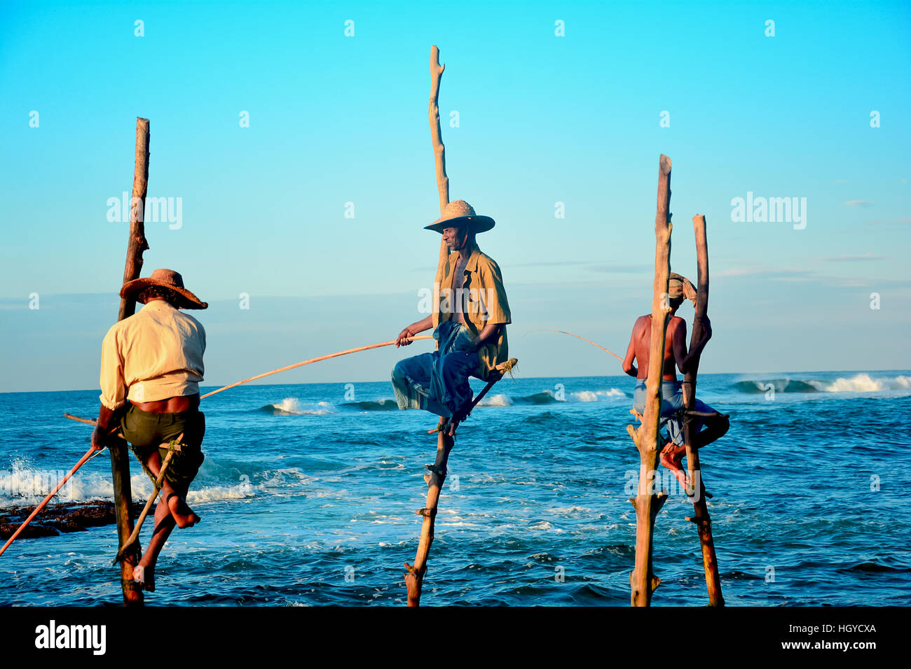 Traditional Sri Lankan stilt fishermen Stock Photo - Alamy
