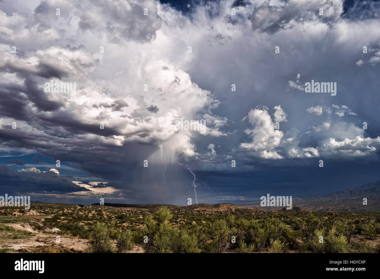Cumulonimbus clouds with lightning in thunderstorm over the Arizona ...