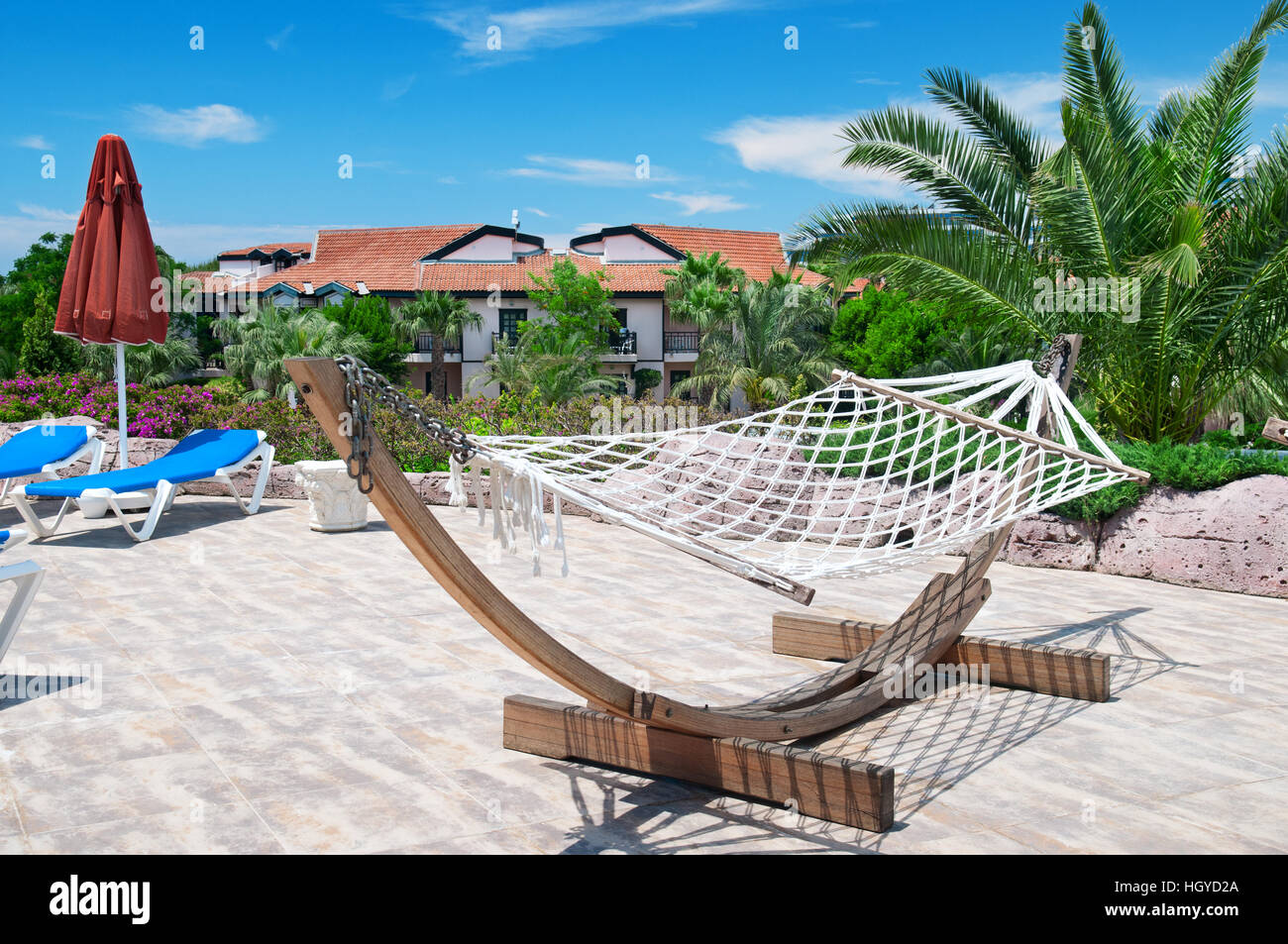 beautiful hammock in a cozy recreation area Stock Photo - Alamy