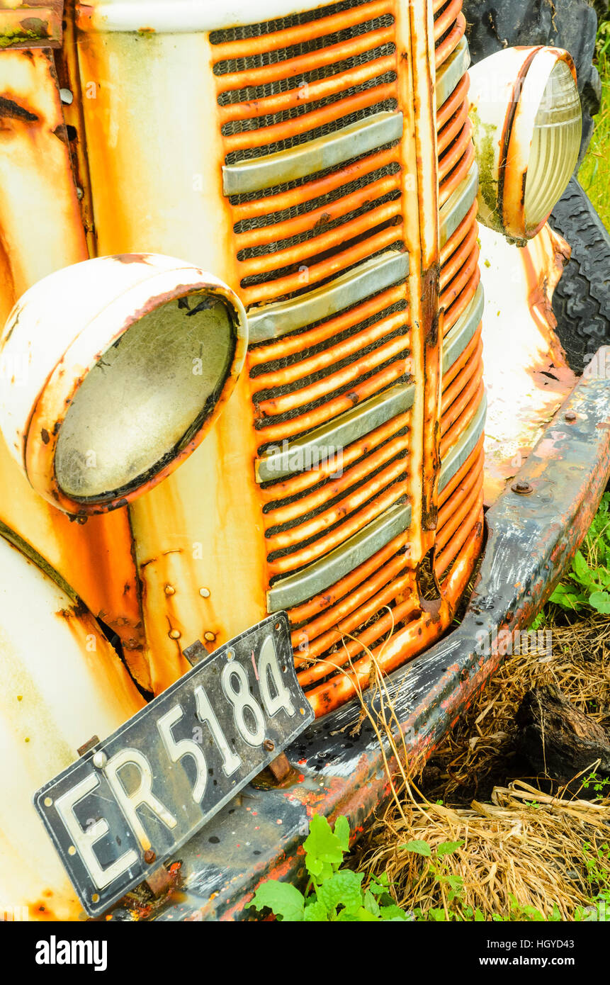 Rusty radiator grille of old truck at Cape Palliser, Wairarapa, North ...
