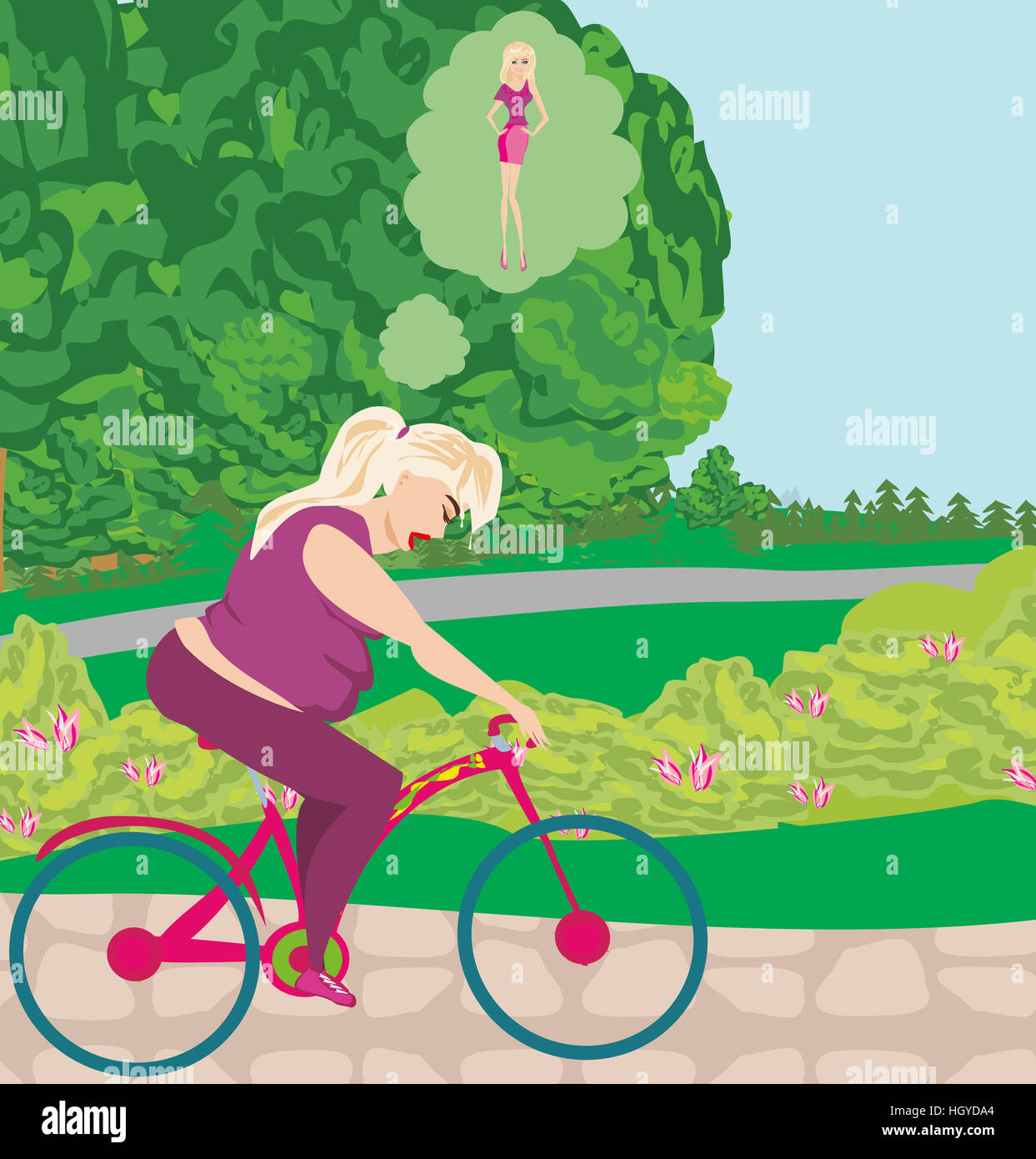 overweight woman ride on bike Stock Photo - Alamy