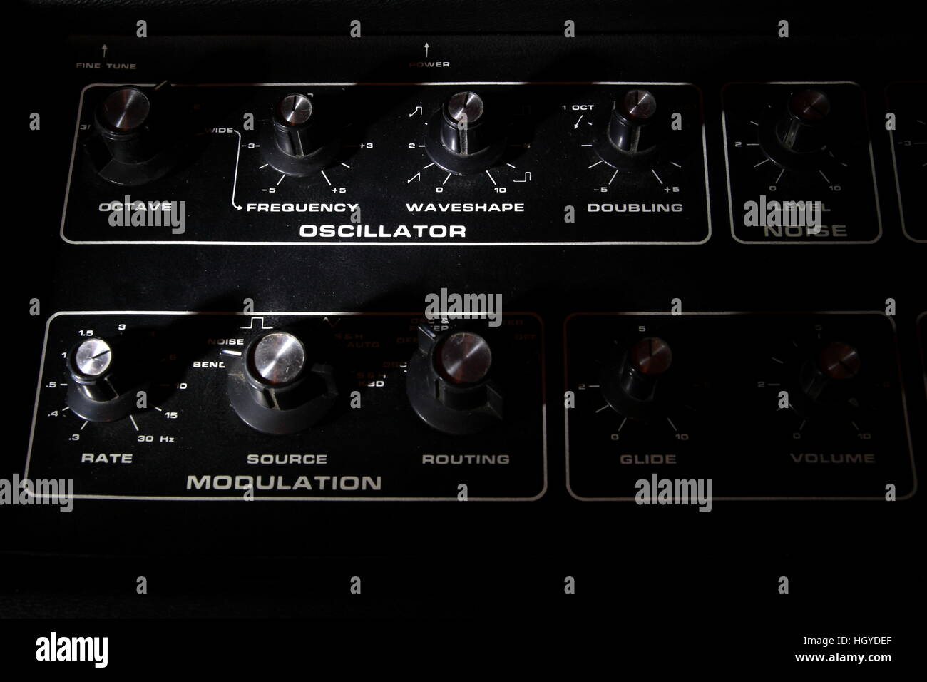 Vintage analogue synth control panel closeup in shallow focus Stock ...