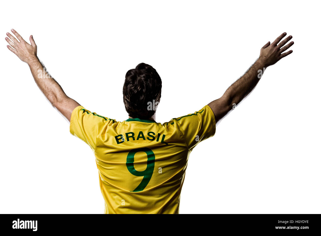 Brazilian soccer player, celebrating with the fans, on a white ...