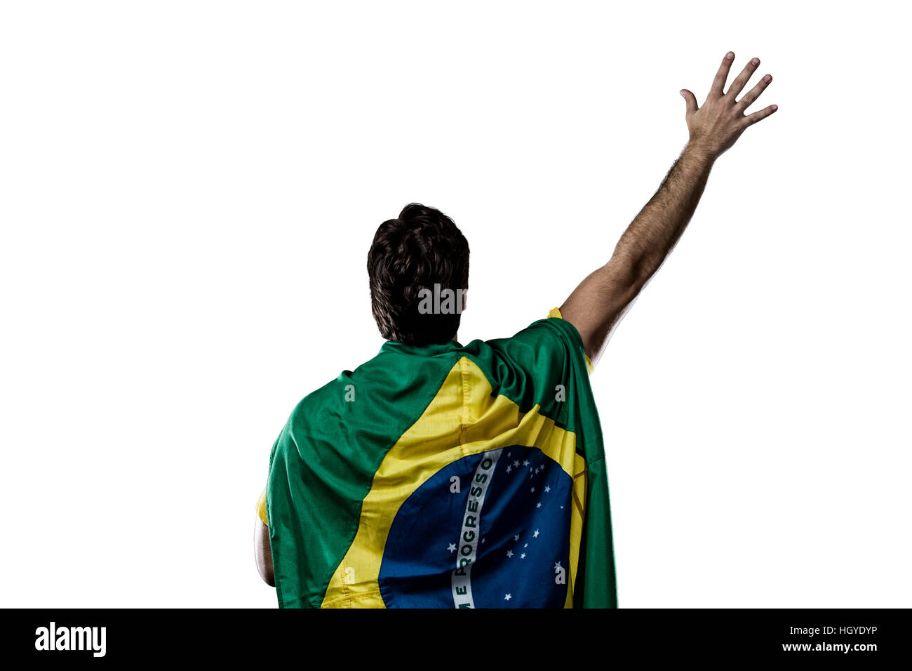 with a Brazilian flag on his back, on a white background Stock Photo ...