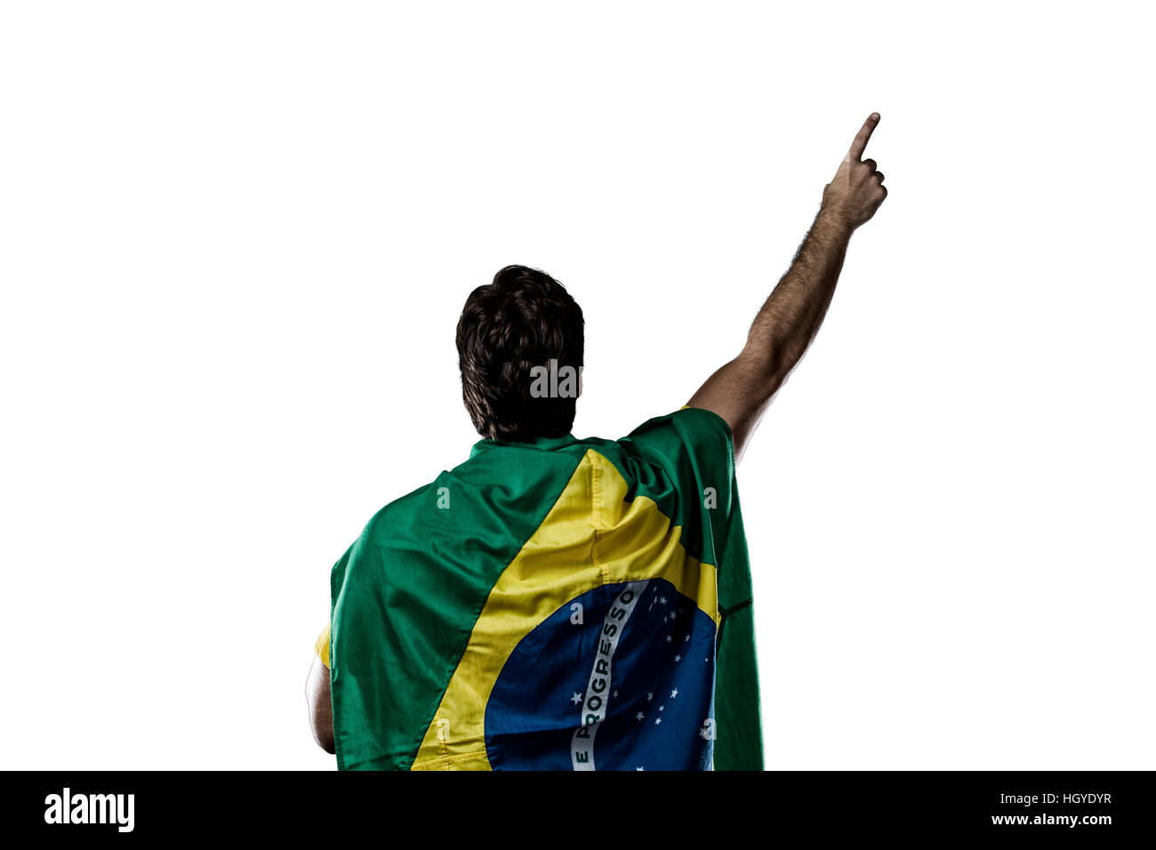 with a Brazilian flag on his back, on a white background Stock Photo ...