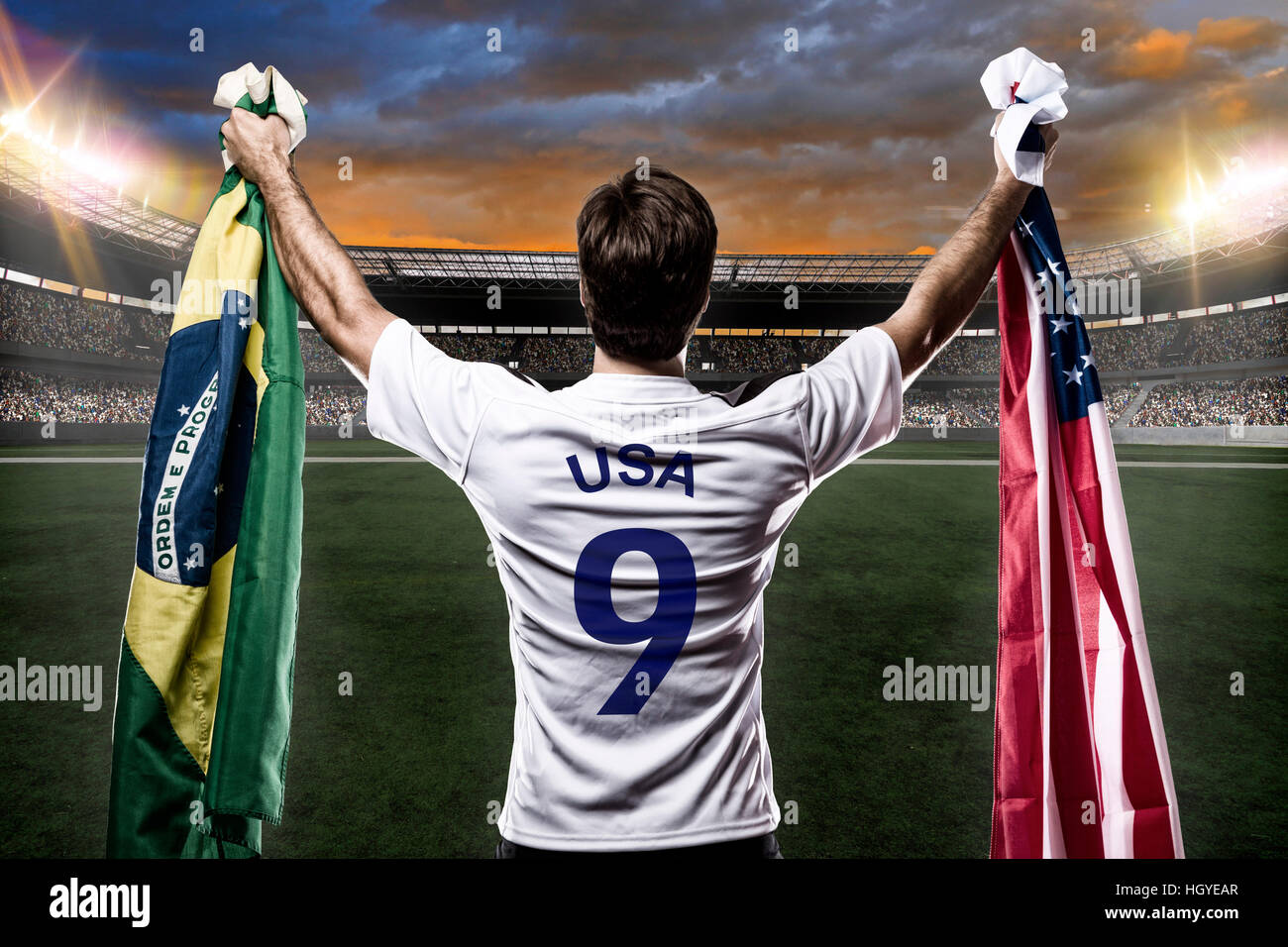 American soccer player, celebrating with the fans Stock Photo - Alamy