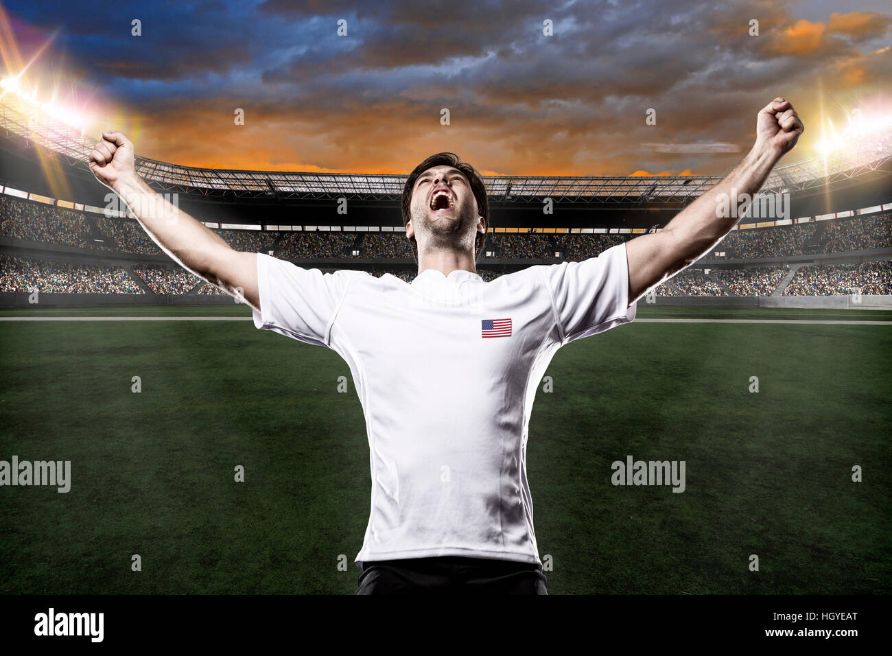 American soccer player, celebrating with the fans Stock Photo - Alamy