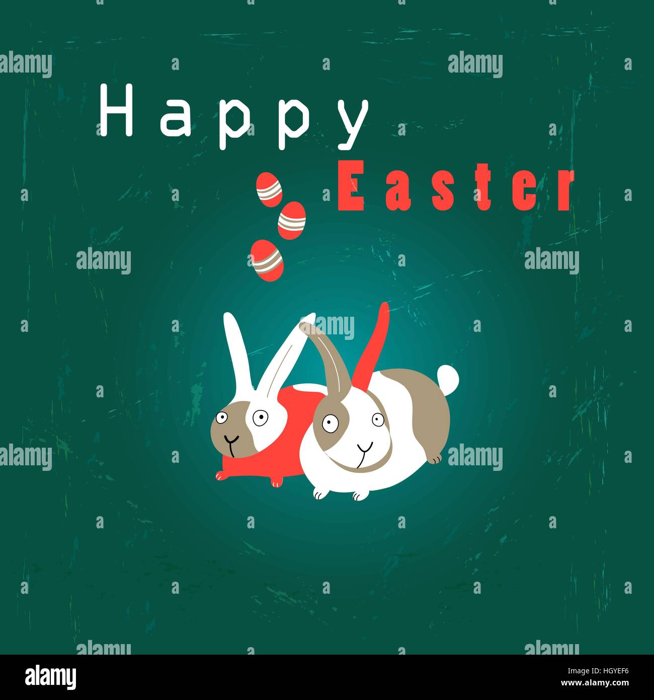Easter card with rabbits and eggs on a green background Stock Vector ...