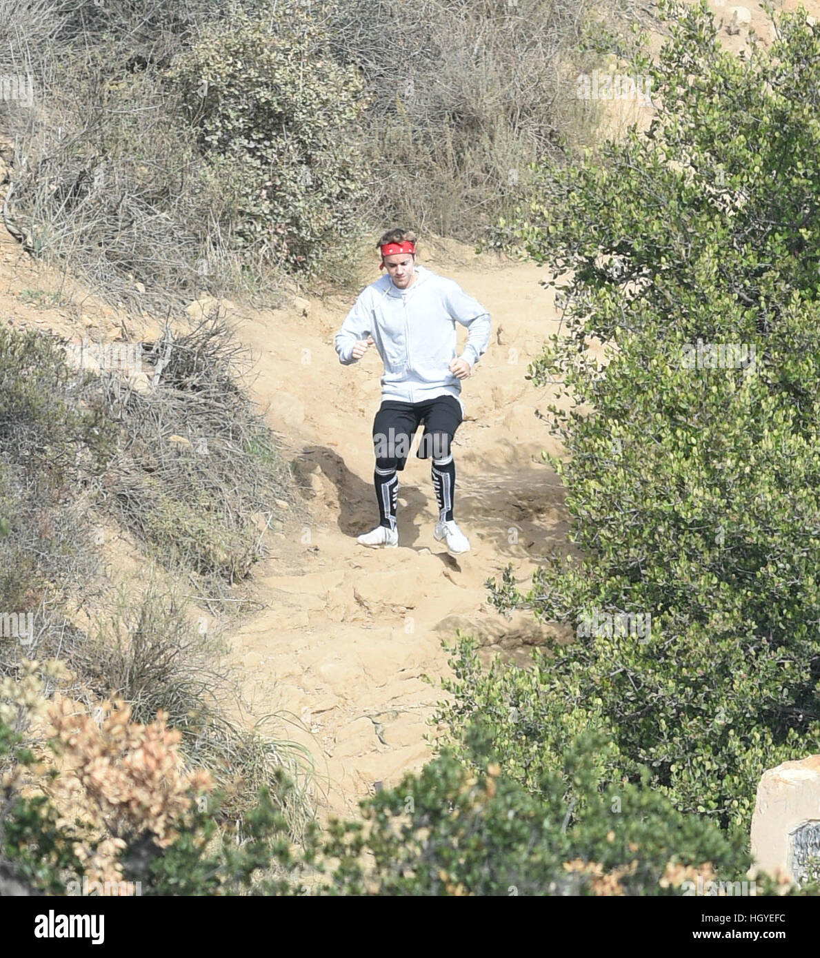 Justin Bieber goes for a run on a steep trail in Los Angeles Featuring ...