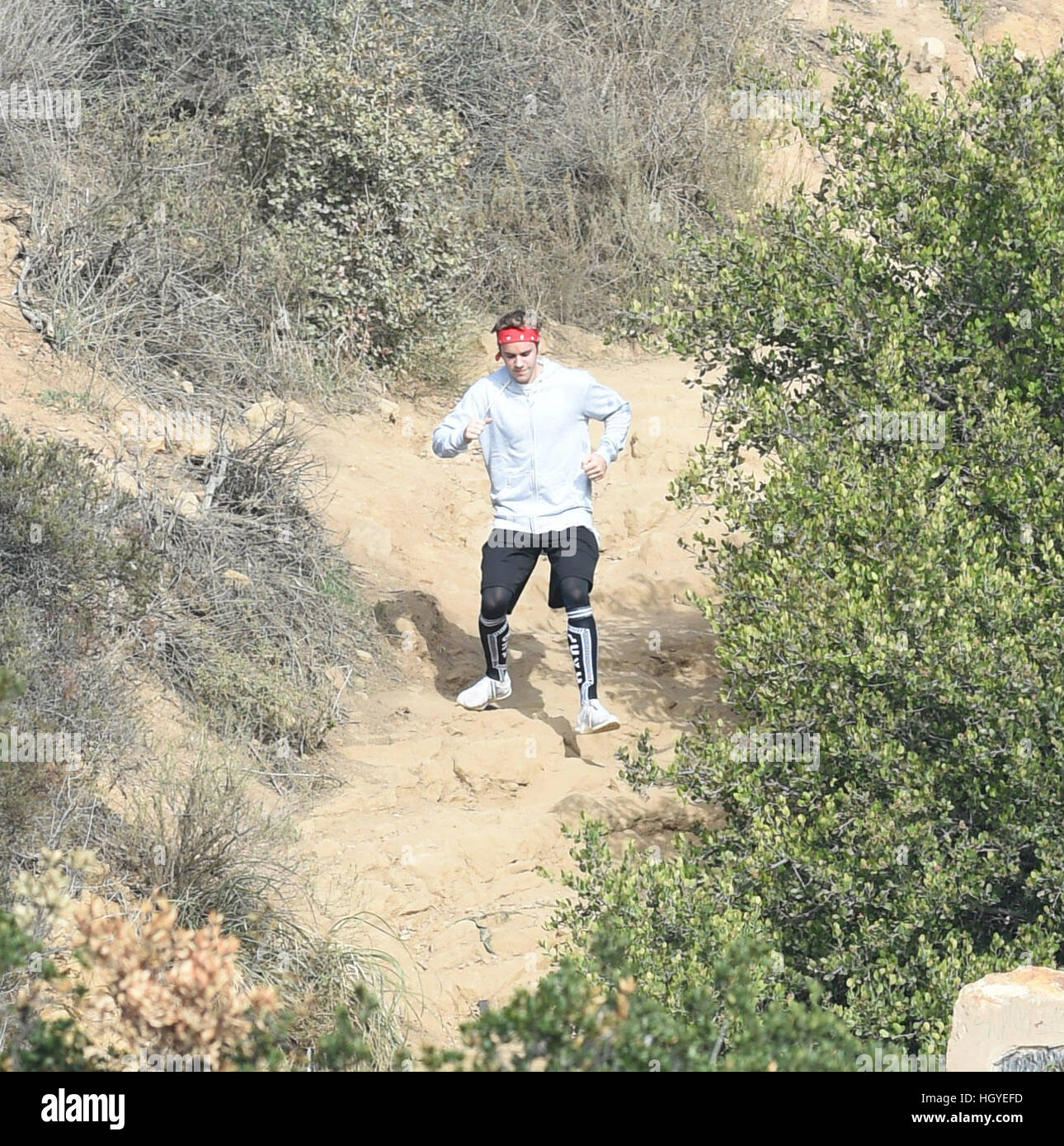 Justin Bieber goes for a run on a steep trail in Los Angeles Featuring ...