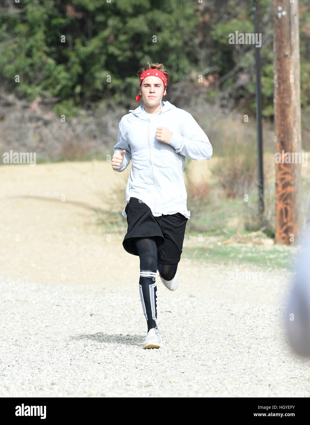 Justin Bieber goes for a run on a steep trail in Los Angeles Featuring ...