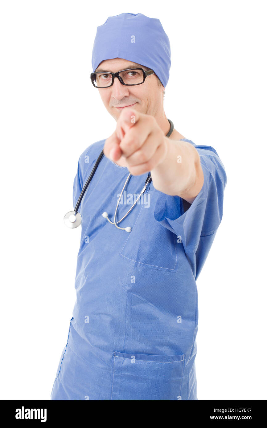 male doctor pointing, isolated on white background Stock Photo - Alamy