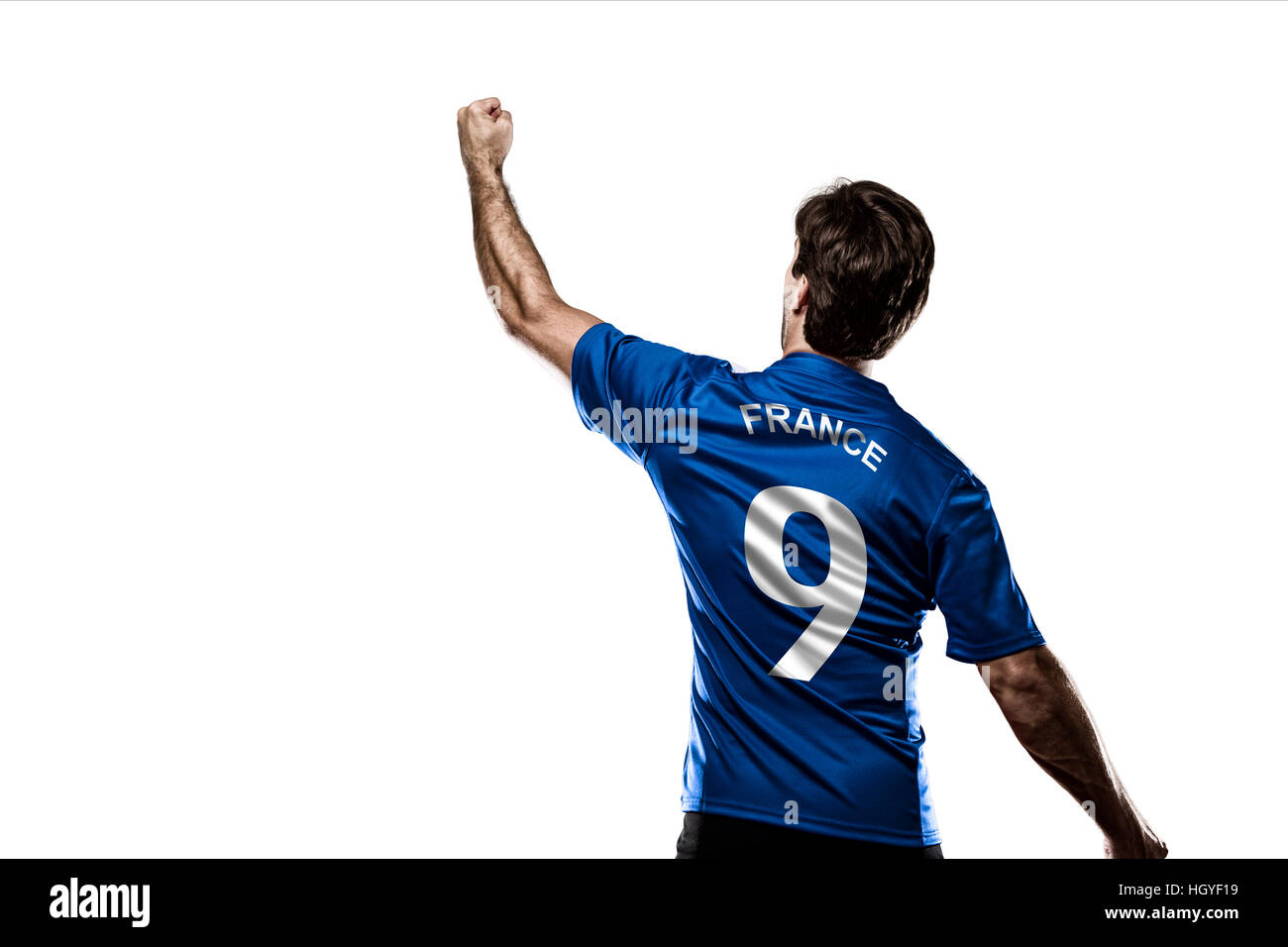 French soccer player, celebrating on the white background Stock Photo ...