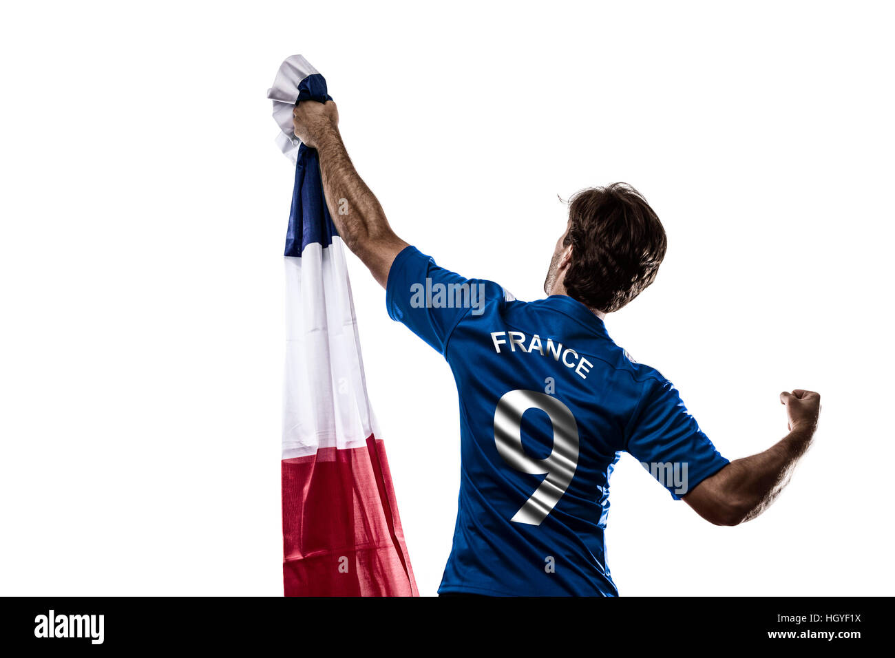 French soccer player, celebrating on the white background Stock Photo ...