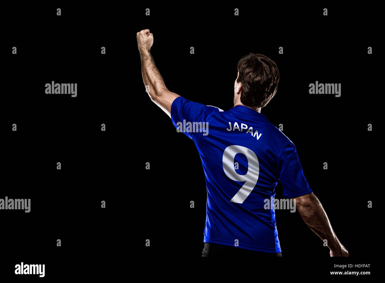 Japanese soccer player, celebrating on the black background Stock Photo ...