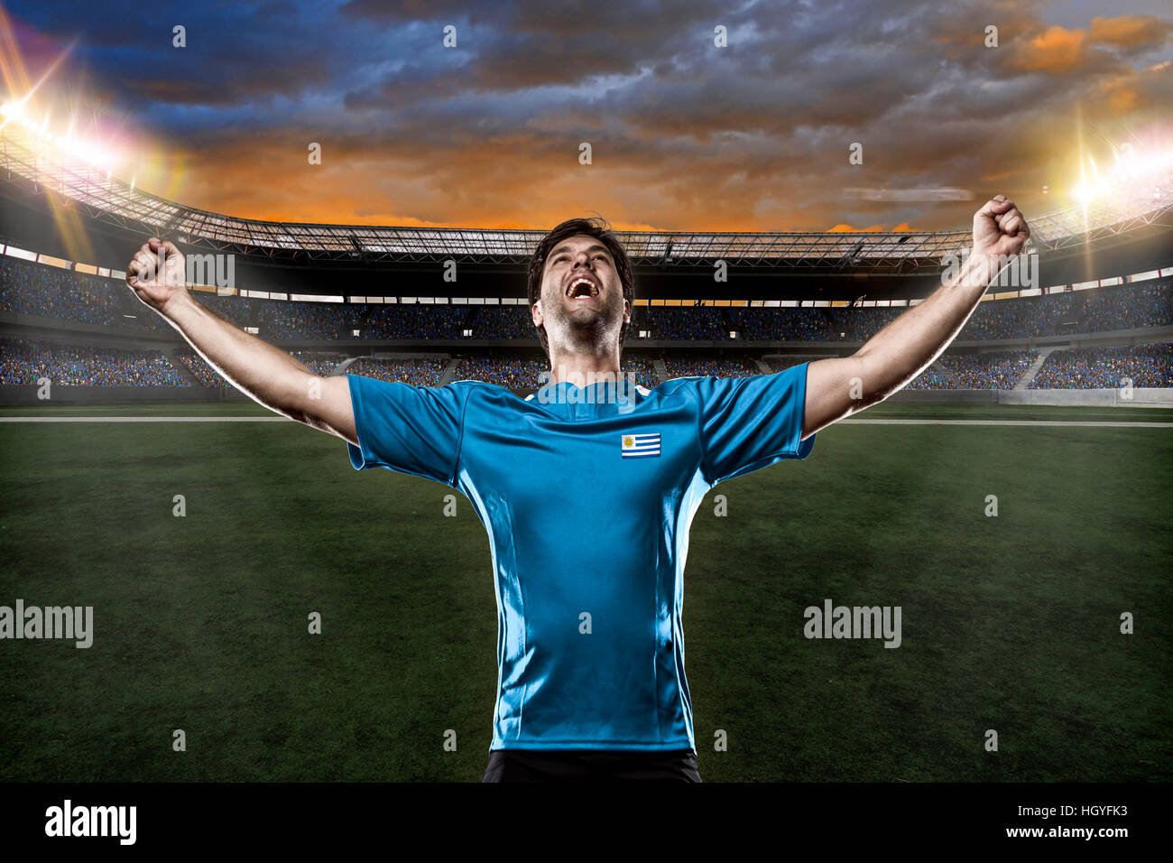 Uruguayan soccer player, celebrating with the fans on a Stadium Stock ...