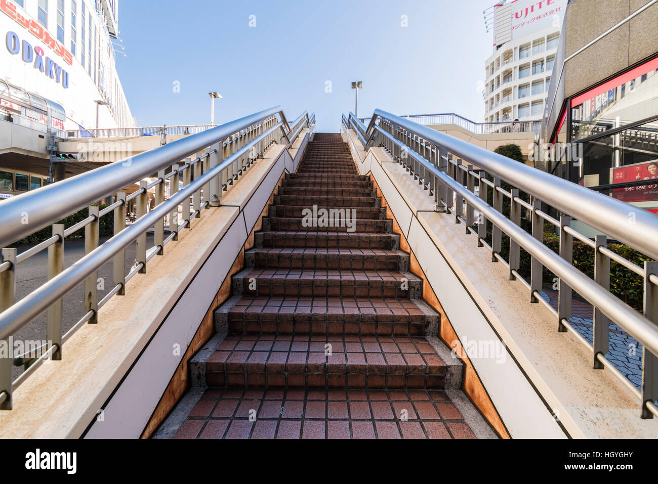 Steps of pedestrian deck, Shinjuku station west entrance,Shinjuku-Ku ...