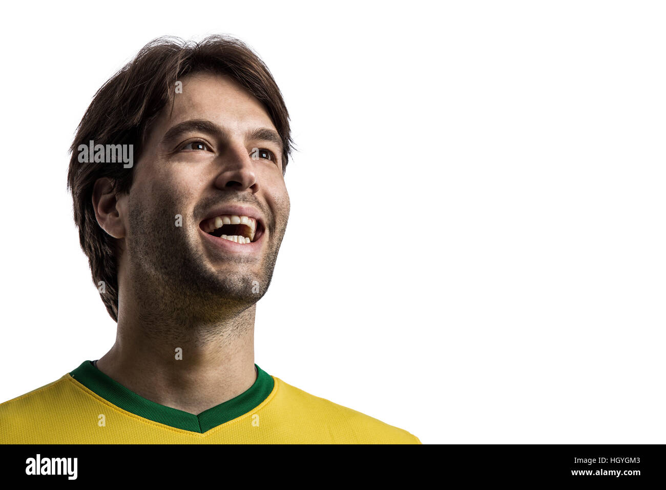 Brazilian soccer player, celebrating on a white background Stock Photo ...