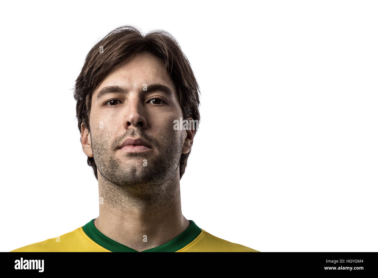 Brazilian soccer player, celebrating on a white background Stock Photo ...
