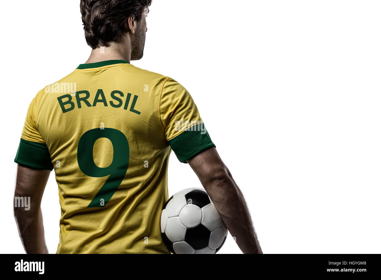 Brazilian soccer player, celebrating on a white background Stock Photo ...