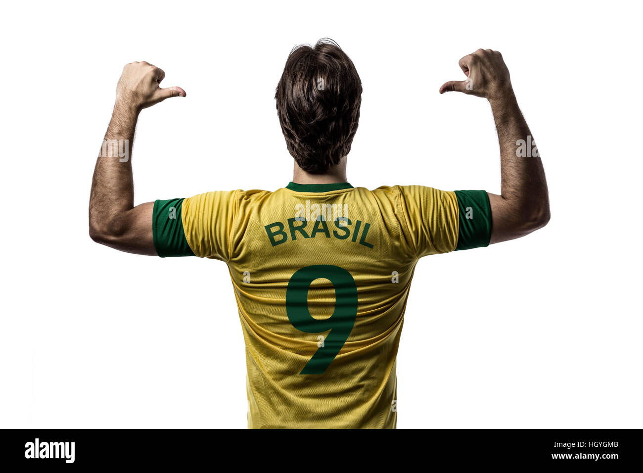 Brazilian soccer player, celebrating on a white background Stock Photo ...