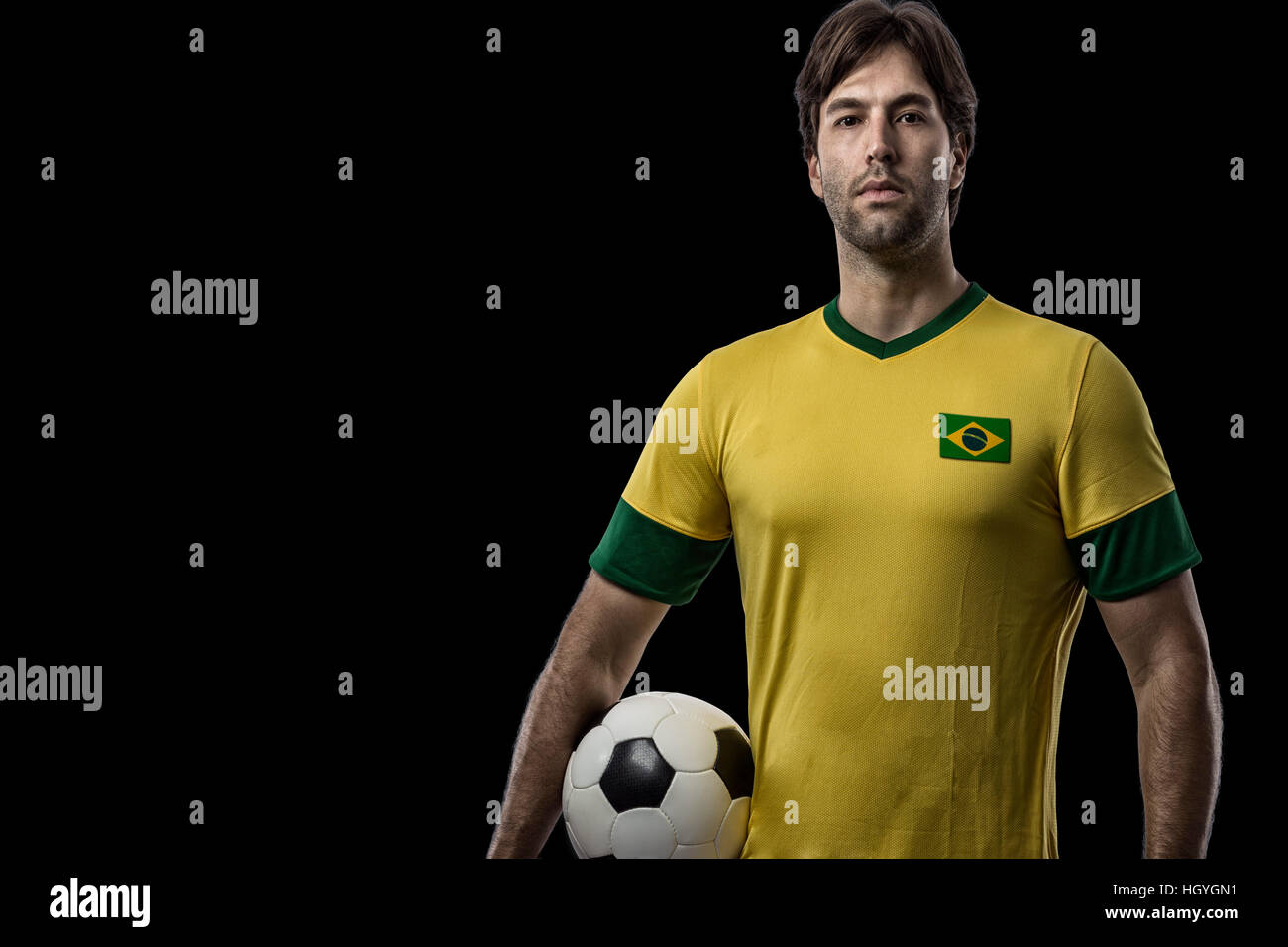 Brazilian soccer player, celebrating on a Black background Stock Photo ...