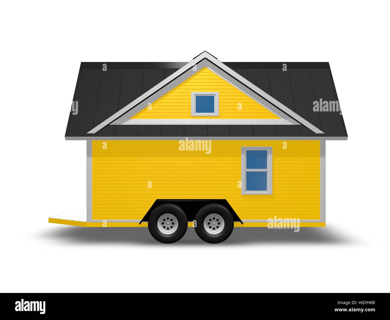 3D Rendered Illustration of a tiny house on a trailer. House is ...