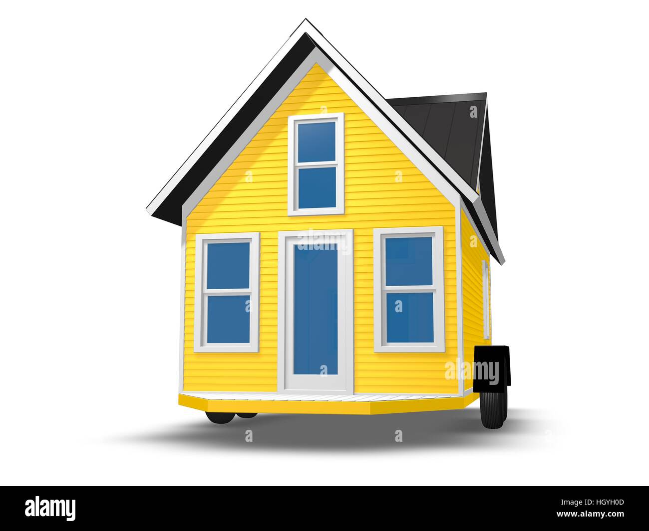 3D Rendered Illustration of a tiny house on a trailer. House is ...