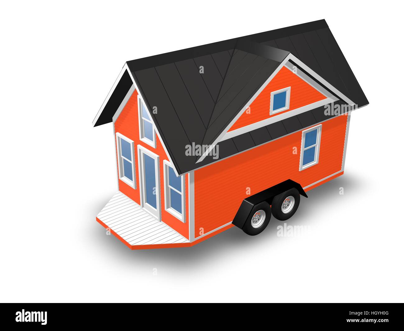 3D Rendered Illustration of a tiny house on a trailer. House is ...
